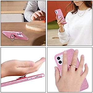 Wisdompro Case for iPhone 12 Mini, Cute Glitter Bling Sparkle Protective Case with Ring Kickstand, Women Girls Phone Case for 5.4 Inch Apple iPhone 12 Mini - Pink