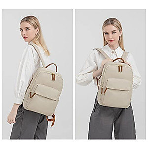 Mn&Sue Nylon Backpack Purse for Women Lightweight Travel Bag Fashion Design Ladies Shoulder Purse Casual Daypack School Work Bag (#A Beige)