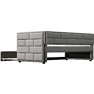 Harper & Bright Designs Daybed with Trundle Bed, Upholstered Twin Daybed Frame with Padded Back,Sofa Bed Wood DayBed Frame, No Box Spring Needed (Gray)