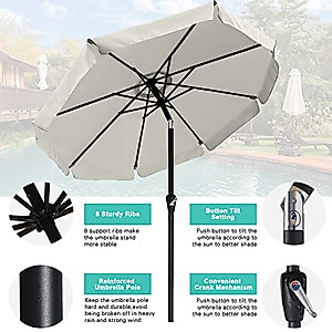 HLong 9FT Outdoor Patio Umbrella,Market Table Umbrella with Valance,Push Button Tilt and Crank,8 Ribs,Light Beige