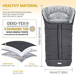 Orzbow Warm Bunting Bag Universal,Stroller Sleeping Bag Cold Weather,Waterproof Toddler Footmuff (Dark Grey, Large)