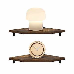 Furinno Rossi Hexagon Corner Floating Shelves, Wall Mount Display Shelf, Amber Pine, Set of 2