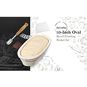 2 Pack 10 Inch Oval Bread Proofing Basket for Sourdough Bread - Bread Basket Baking Bowl With Bread Lame & 5 Blades,Dough Scraper and Linen Liner Cloth Banneton Proofing Basket for Home Bakers