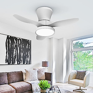 ocioc Quiet Ceiling Fan with LED Light DC motor 32 inch Large Air Volume Remote Control White for Kitchen Bedroom Dining room Patio