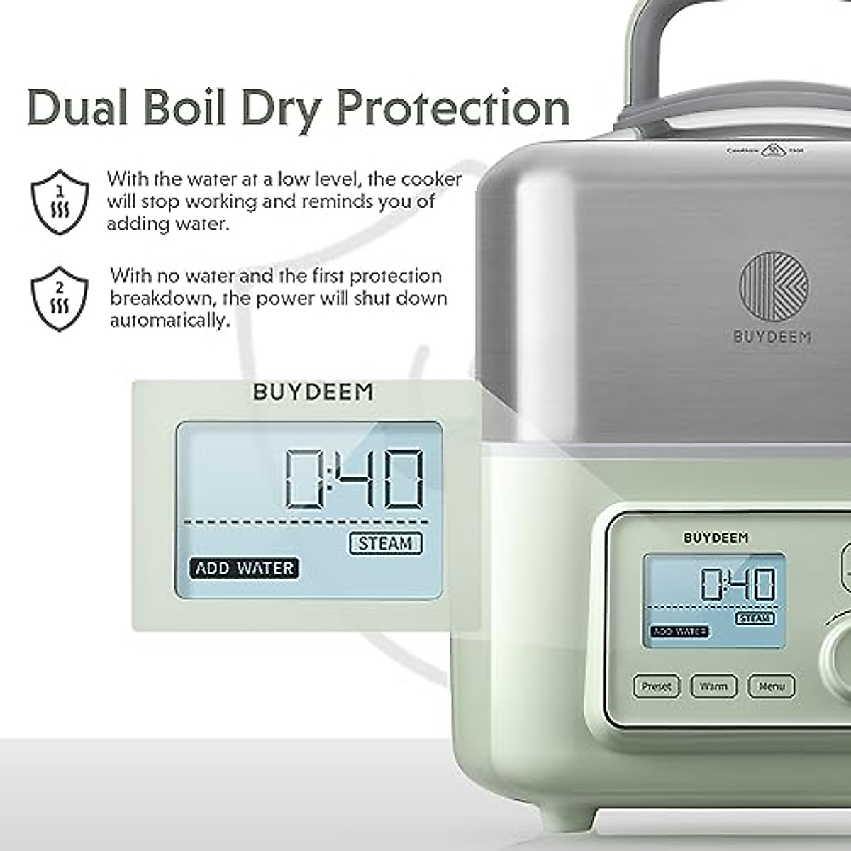 BUYDEEM G553 5-Quart Electric Food Steamer for Cooking, One Touch Vegetable Steamer, Digital Multifunctional Steamer, Quick Steam in 60s, Stainless Steel Steamer Tray, No Stew Pots Included