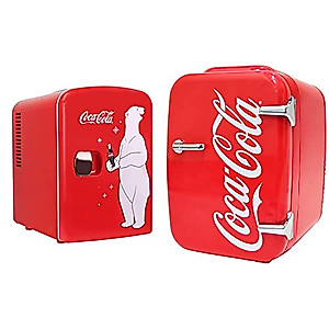 Coca-Cola 4L Portable Cooler/Warmer & Cooluli Retro Coca-Cola Mini Fridge for Bedroom - Car, Office Desk & College Dorm Room - 4L/6 Can 12V Portable Cooler & Warmer for Food, Drinks & Skincare