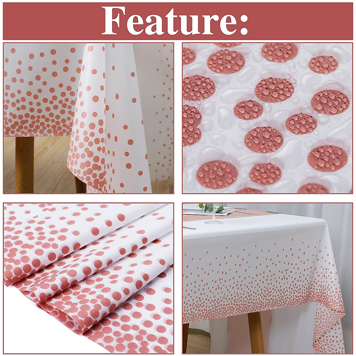 8 Pack Rose Gold Tablecloths Plastic Tablecloths for Rectangle Tables, Disposable Tablecloth Waterproof White Table Cloths 54" x 108" Disposable Table Covers for Party Thanksgiving Christmas