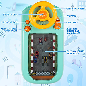 Beacron Musical Steering Wheel Toys for Boys 4-6, Toddler Simulated Driving Racing Car Game with Sound Age 3+ Year Old, Interactive Educational Learning Race Car Toy for Boys and Girls Birthday Gift
