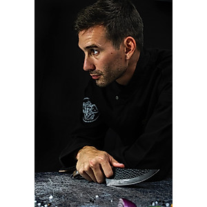 An amazing Hand Forged Butcher Knife with Reinforced Black Titanium Coated Blade that is perfect for everyday kitchens, camping, and BBQ