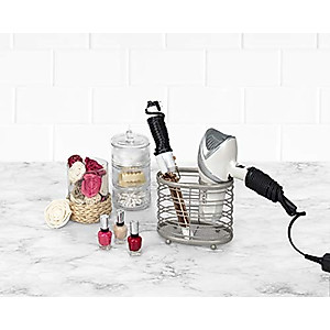 Spectrum Ashley Hair & Accessory Holder (Satin Nickel Powder Coat) - Bathroom & Under Sink Organizer for Hair Dryer, Beauty Tools, Accessories, & Home Essentials