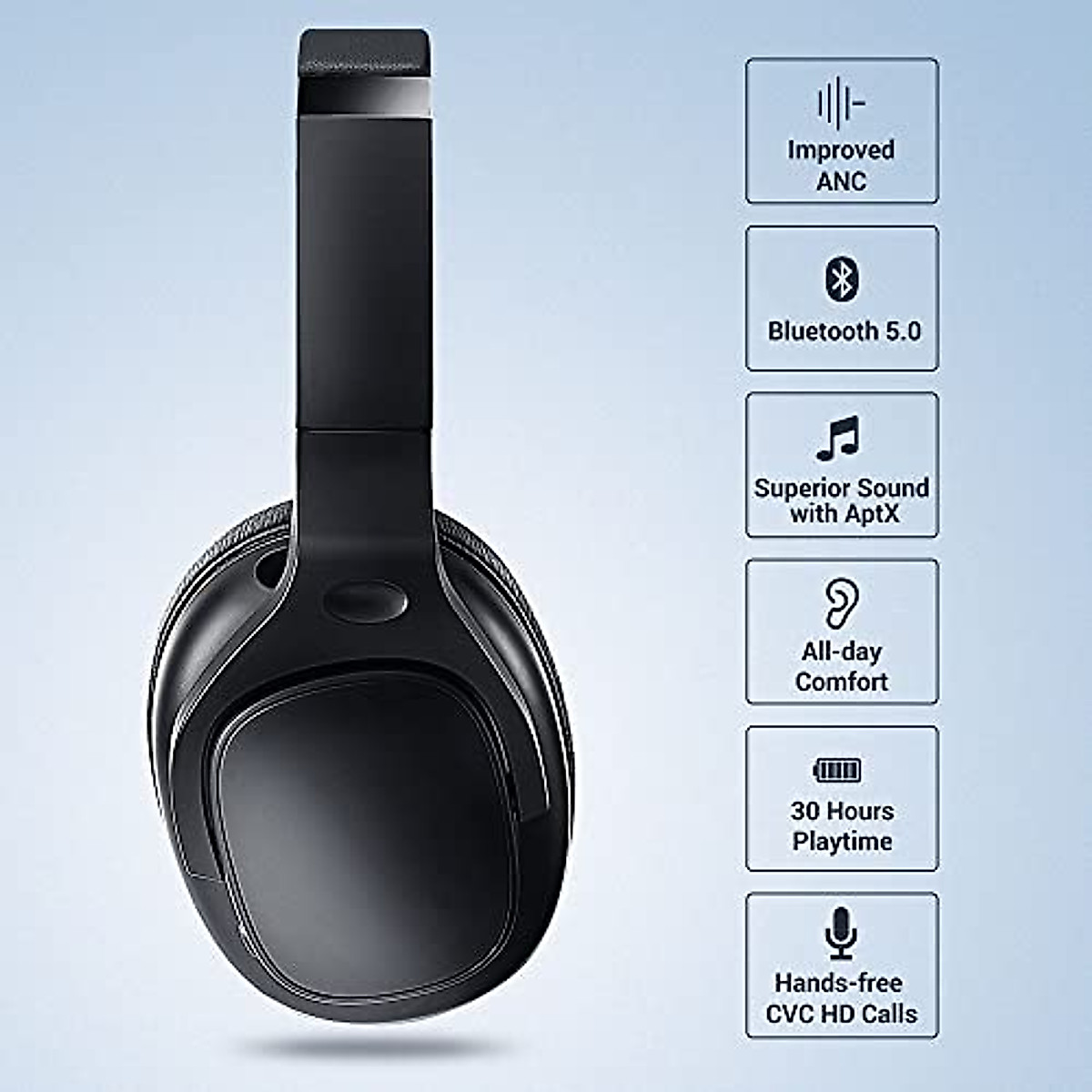 Active Noise Reduction Headset, Headset, Bluetooth 5.0 Headset, Wireless Headset with Microphone, 30 Hours Playback time