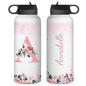 wowcugi Personalized Water Bottle Initial Letter Monogram Sport Stainless Steel Insulated Sports Bottles Custom Birthday Christmas Back To School Customized Gifts For Women Girls Kids Teen Tween