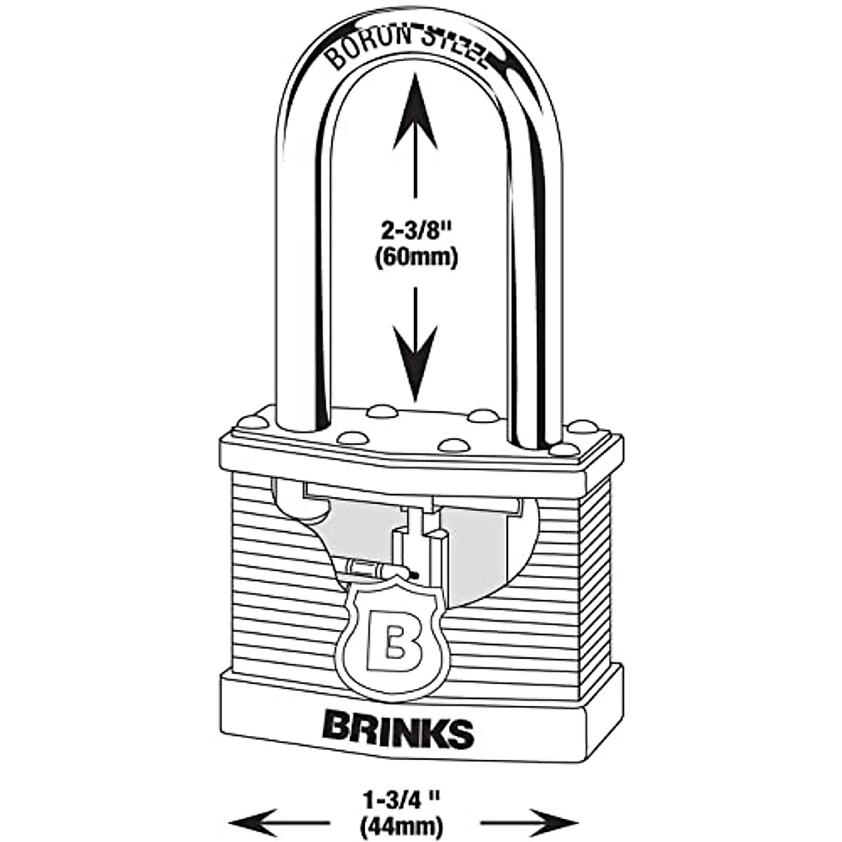 BRINKS - 44mm XT Series Commercial Laminated Steel Padlock with 2 3/8" Shackle, 2-Pack - Weather Resistant and Hardened Boron Steel Shackle
