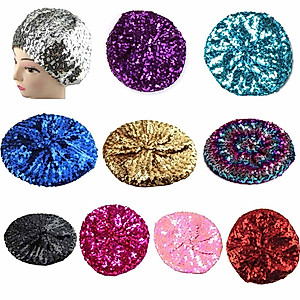 CHUANGLI Sparkly Sequins Beret Hat Glitter Mermaid Cap for Dancing Party Fancy Dress Black