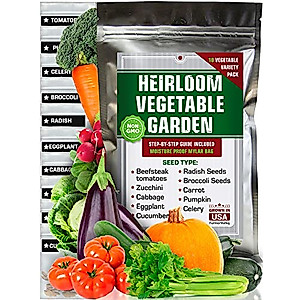 Heirloom Vegetable Seeds Pack - 100% Non GMO Heirloom Garden Seeds for Planting Outdoor, Indoor, Hydroponic - Tomatoes, Cucumber, Carrot, Broccoli, Radish Seeds and More