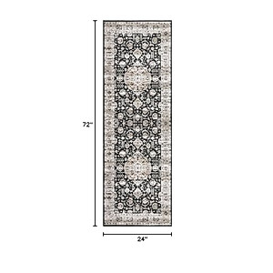GlowSol Washable Rugs 2x6 Runner Rug Vintage Oriental Area Rugs for Bedroom Aesthetic Entryway Rug Black Rug Throw Rugs with Rubber Backing Distressed Carpet Kitchen Rugs Black 2'x6'