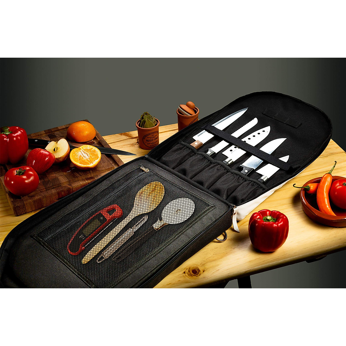 EVERPRIDE Chef Knife Bag (19 Slots) Holds 15 Knives PLUS 4 Zipper Compartments for Cooking Tools, Tablets and More - Lightweight Backpack for Chefs and Culinary School Students (Bag Only)