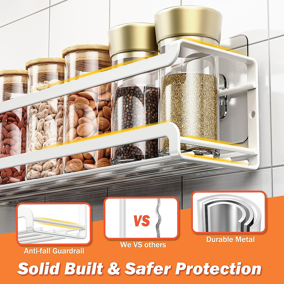 Bunoxea Spice Rack wall mounted 4 Pack, Space-Saving Spice Organizer for Spice Jars and Seasonings,Screw or Adhesive Hanging Spice Rack Organizer for Your Kitchen Cabinet,or Pantry Door,White