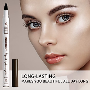 Music Flower Eyebrow Pencil, Liquid Eyebrow Pen, Waterproof Brow Pen with Micro-Fork Tip, Smudgeproof Long Lasting Fine Sketch Microblading Pen, Chestnut