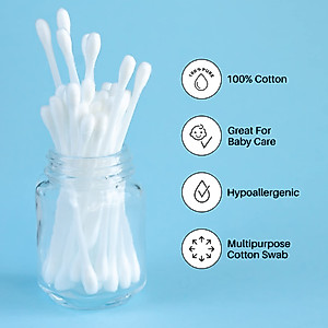 R-NEU 500 Cotton Swabs, Doubled Tipped, Sterilized, 100% Pure Cotton Qtips for Cleaning, Home, Makeup, Pet and Baby Care, Random Color (500 Count)