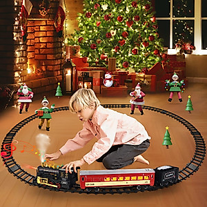 Train Set for Boys Girls - Electric Toy Train Including Passenger Coach with Lights, Steam Locomotive with Realistic Sounds & Headlight, Coal Car - Christmas Train Sets Under The Tree, Gift for Kids