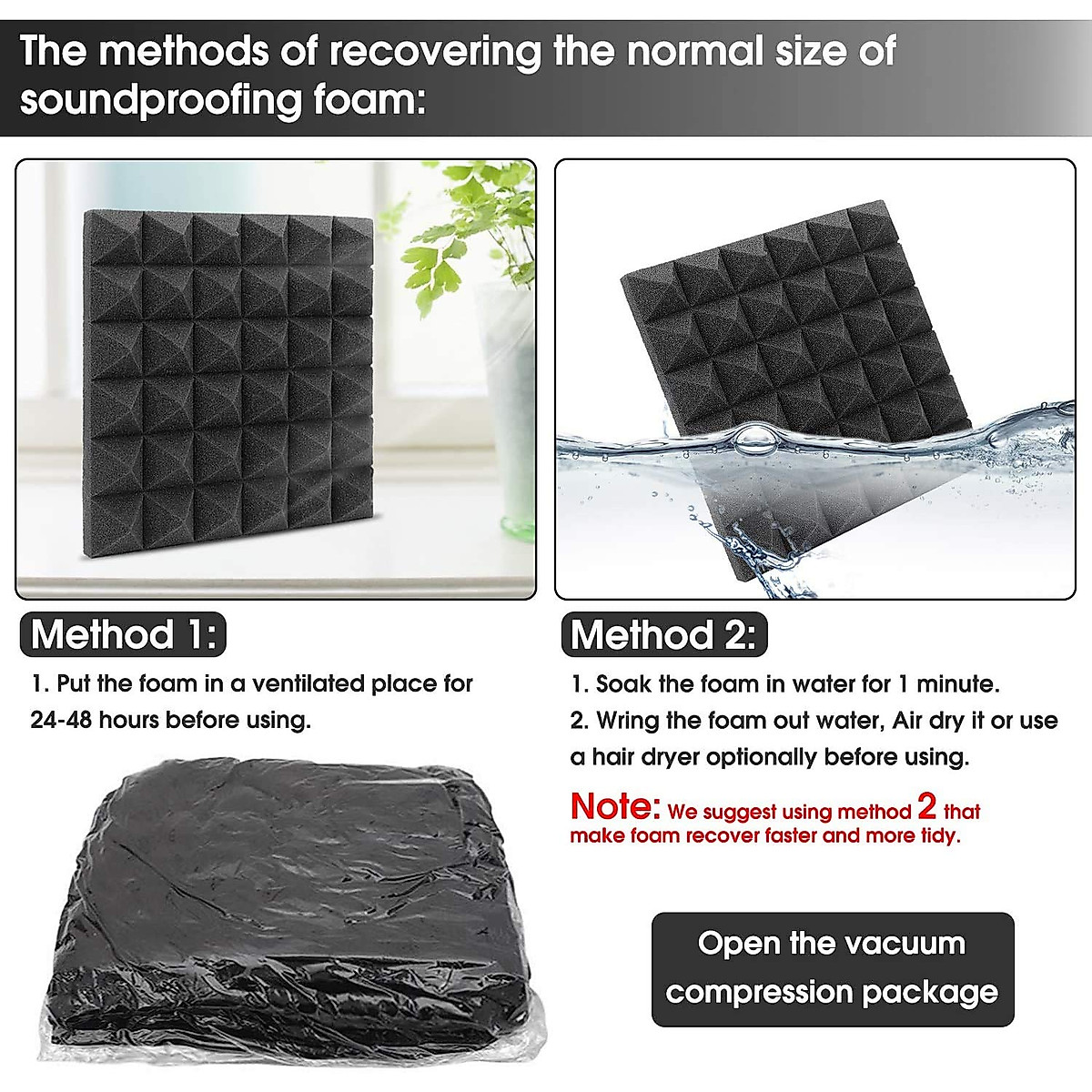 24 Pack Sound Proof Foam Panels for Walls 2 Inches Thick Acoustic Foam Panels for Wall Pyramid, 2" X 12" X 12" Sound Absorbing Dampening Studio Foam soundproof wall panels Wedge Tiles