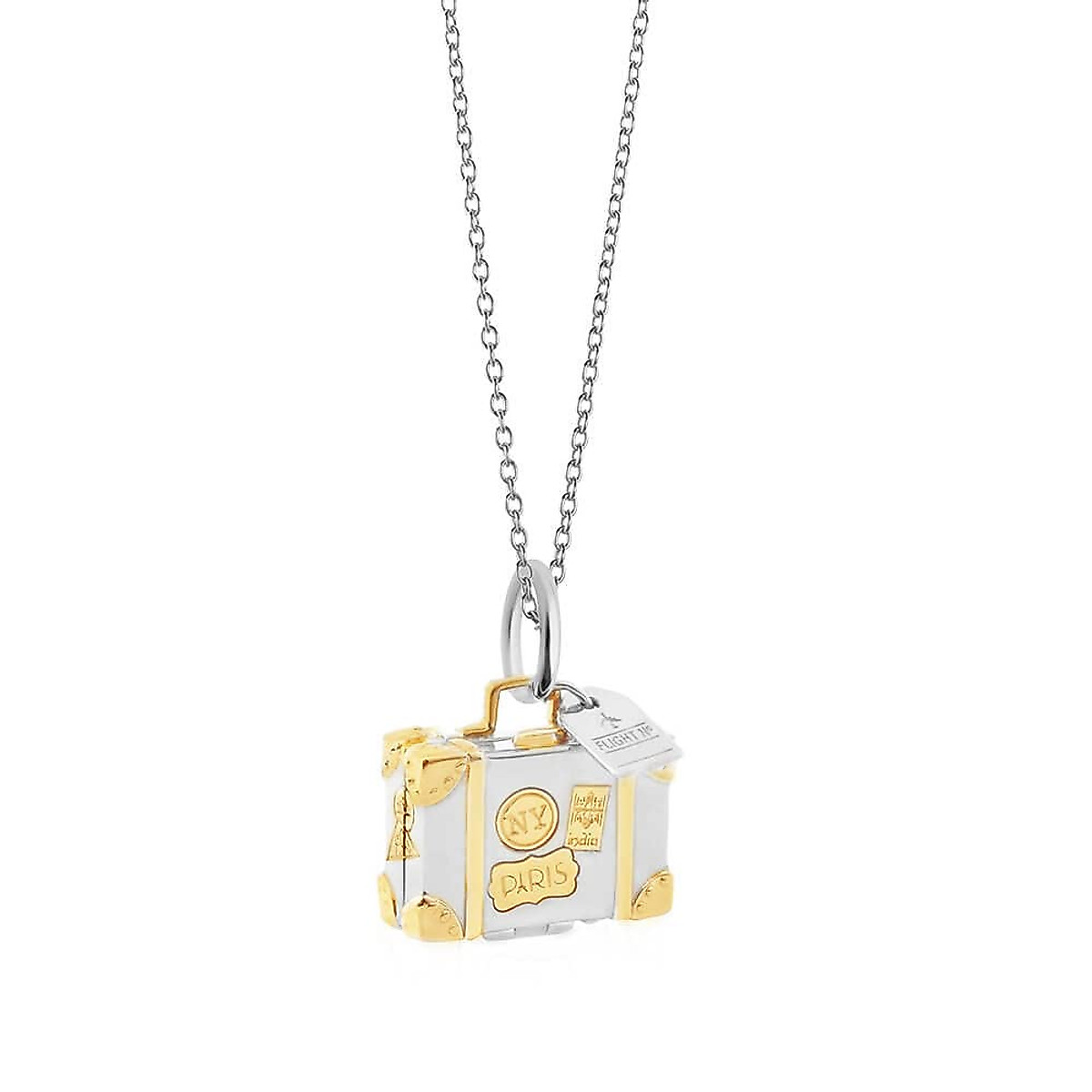 Jet Set Candy Sterling Silver Vintage Suitcase Travel Charm with Stickers