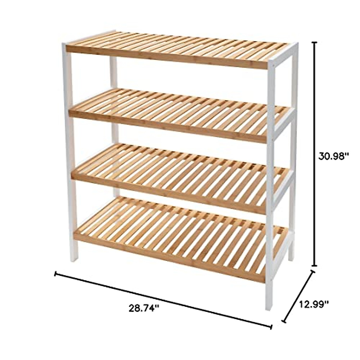 Organize It All 4 Tier White Sonora Bamboo Shelf | Dimensions: 28.74" x 12.99" x 30.98 | Freestanding | Space Saving | Bathroom Storage | White