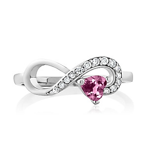 Gem Stone King 925 Sterling Silver Gemstone Birthstone Infinity Ring | Heart Shape 4MM | Wedding Engagement Anniversary Promise Ring For Women | Available in Size 5,6,7,8,9