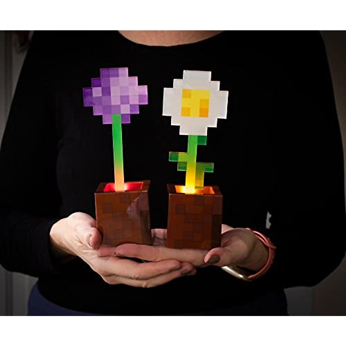 Minecraft Daisy and Allium Flower Pot Mood Lights, Set of 2 | Nightstand Table Lamp with LED Light for Bedroom, Desk, Living Room | Home Decor Room Essentials | Video Game Gifts And Collectibles