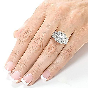 Kobelli Princess Diamond Wedding Set 3/4 carat (ctw) in 14k White Gold - 3 Piece Set, Size 7, White Gold