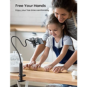 UGREEN Gooseneck Clip Phone Holder for Bed Desk Cell Phone Mount Flexible Lazy Long Arm Clamp Headboard Hand Free Overhead Video Recording Compatible with iPhone Pro Max Samsung Galaxy Ultra, 3.0 ft