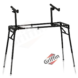 Griffin 2-Tier DJ Coffin Workstation Stand | Double Table Top Keyboard & Laptop Holder | Digital Piano Rack Mount Platform for Studio Mixer Controllers, Turntable, Speakers, & Stage Equipment
