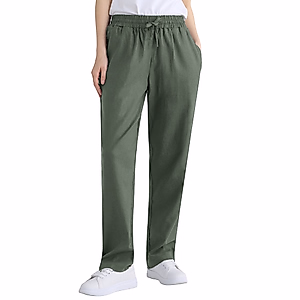 Weintee Women's Wide Leg Linen Pants with Pockets 2X Olive
