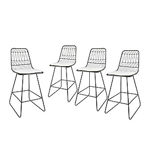 Great Deal Furniture Ella Outdoor Counter Stools, 26" Seats, Modern, Geometric, Gray Iron Frames with Ivory Cushion (Set of 4)