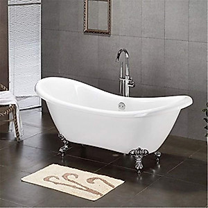 Cambridge Plumbing Acrylic Double Ended Slipper Bathtub 68" X 28" with No Faucet Drillings and Brushed Nickel Feet