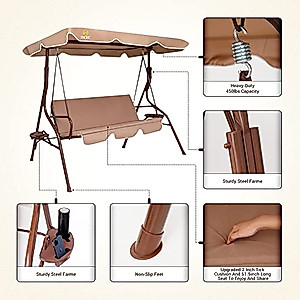 Nice C Patio Swing Chair, Porch Swings Bench, Canopy Glider, with Adjustable Tilt, Extra Thick Removable Cushion (Khaki)