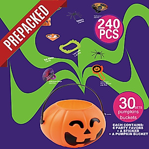 ATFUNSHOP 240PCS Halloween Party Favors 30Packs Prefilled Small Pumpkins With Assorted Halloween Toys In Bulk Trick or Treat Miniatures for Classroom Students Exchange Halloween Carnival Prizes