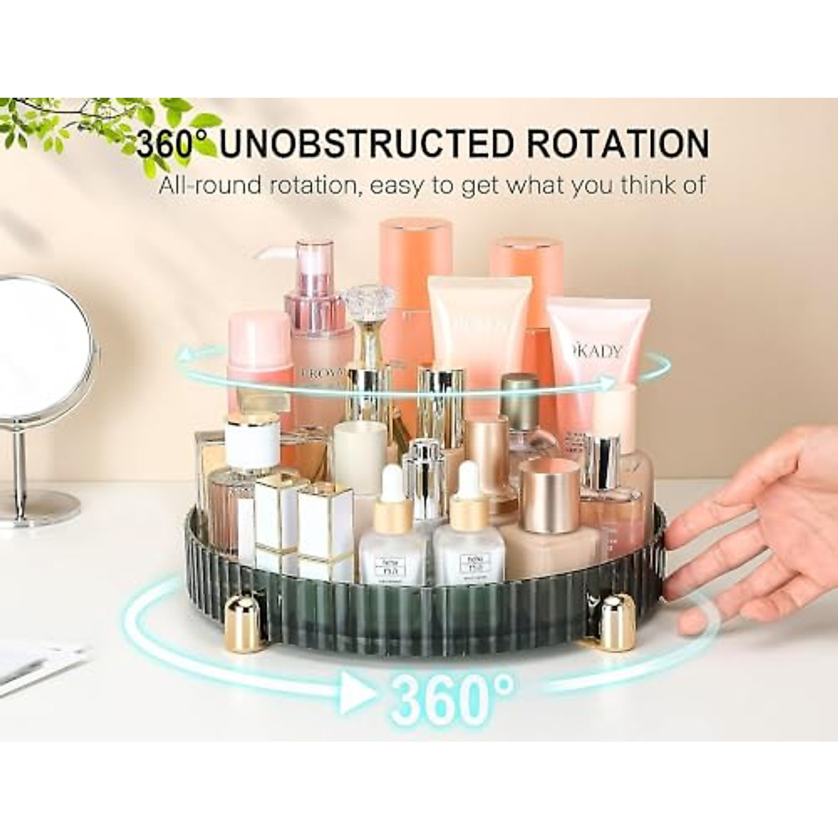 ROWNYEON 360 Rotating Makeup Organizer 1 Tier skincare organizers Bathroom Organizer Perfume Organizer Spinning Cosmetics Organizer for Vanity，Cabinets, Pantry, Fridge, Kitchen