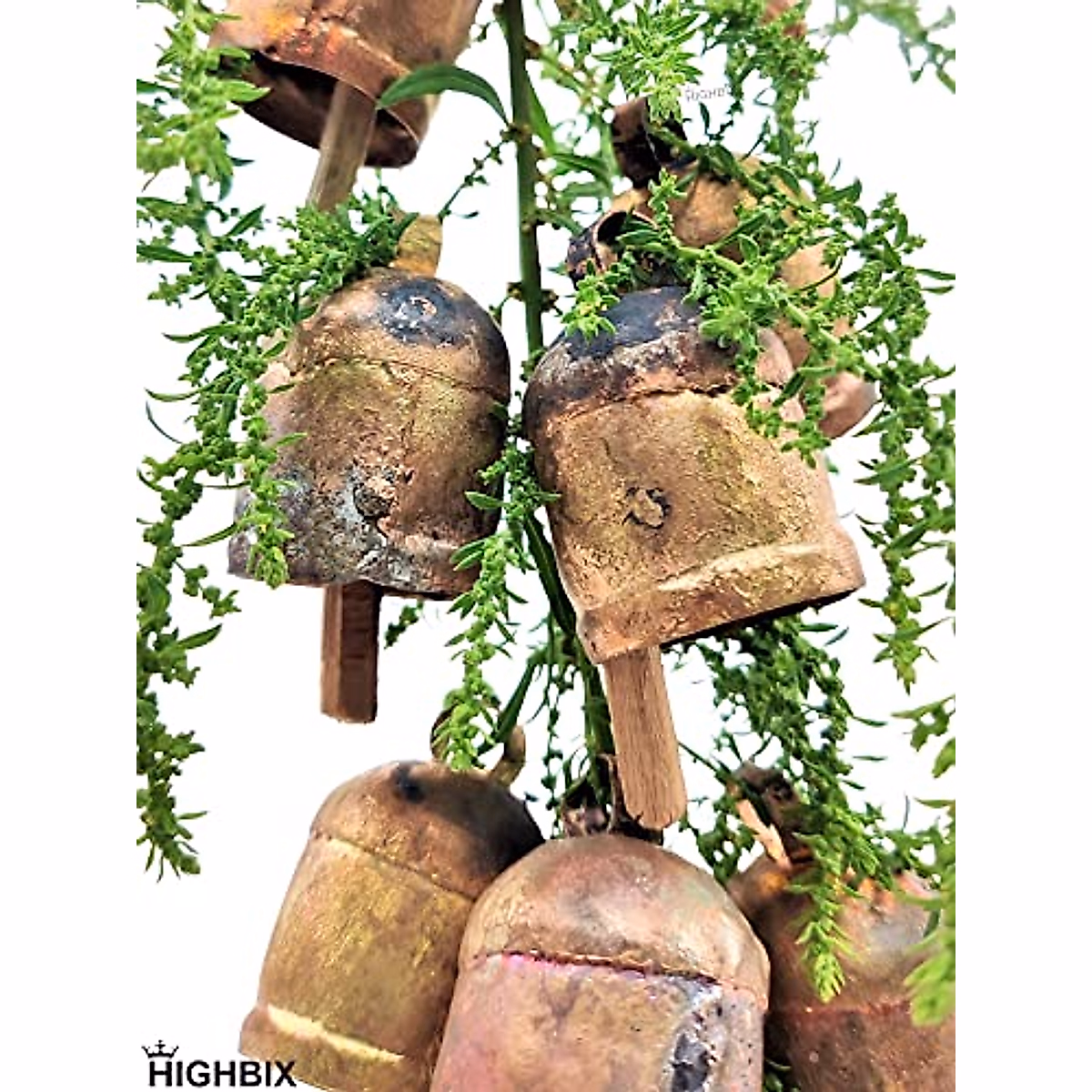 HIGHBIX Rusty Harmony Cow Bells 10 Pieces Vintage Handmade Rustic Lucky Christmas Hanging 2inch Bells with Wooden Striker