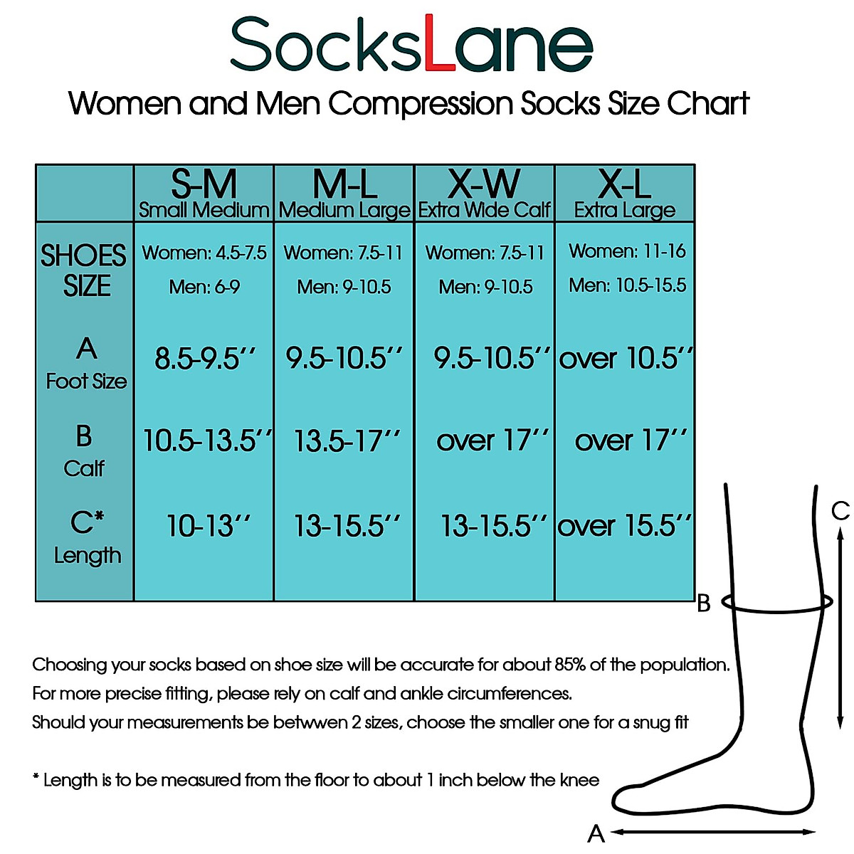 SocksLane Cotton Compression Socks for Women & Men. 15-20 mmHg Support Knee-High Black M/L