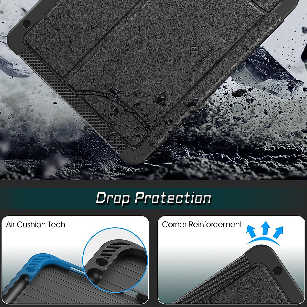 FINTIE CaseBot Magnetic Stand Case for iPad Air 11-inch M2 (2024), iPad Air 5th / 4th Generation (2022/2020) 10.9 Inch - Multiple Angles Shockproof TPU Cover with Pencil Holder - Black