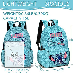 FENGJINRUHUA Cute Stitch Boys Girls Pencil Case Backpack School Adjustable Shoulder Strap Travel School Bag (blue)