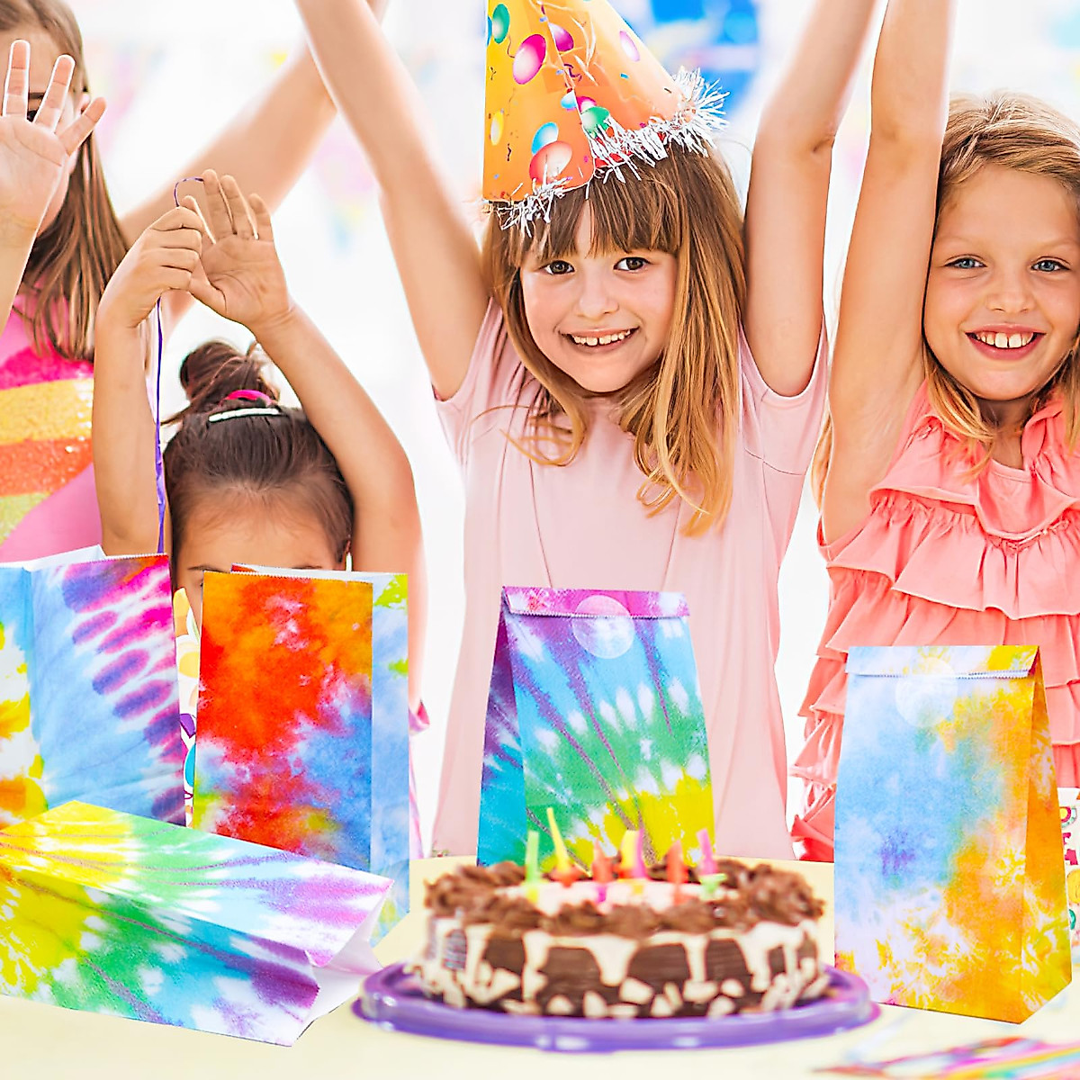 STARRKY 40PCS Party Favor Paper Bags, Tie Dye Gift Bags Camouflage Treat Bags Goody Bags Tie Dye Party Accessories for Party Favors Kids Birthday Party