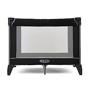 Graco Compact Travel Cot (Birth to 3 Years Approx.) with Signature Push-Button Fold, Black/Grey