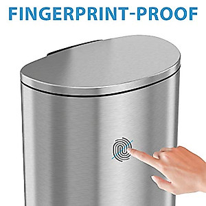 iTouchless Semi-Round SoftStep 13.2 Gallon Step Trash Can with Odor Filter, 50 Liter Fingerprint Proof Stainless Steel Pedal Garbage Bin, Space-Saving Design for Kitchen, Office, Home