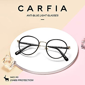 CARFIA Blue Light Glasses for Women Round Frame UV Protection Anti Eyestrain Computer Gaming Glasses
