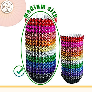 qiqee 500pcs Foil Cupcake Liners For Baking Standard Size Thick ＆ Sturdy Oil Resistance, 10 Color Baking Cups Muffin Liners Paper(Standard Size 2inch Bottom)