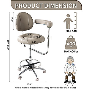 Viviange Ergonomic Dental Saddle Stool - Adjustable Rolling Dentist Chair with Back Support for Hygienists, Assistants - Medical Office & Salon Use -Grey