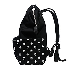 My Little Nest Large Capacity Diaper Bag Black White Skulls Pattern Durable Multi Function Travel Backpack for Mom Girls
